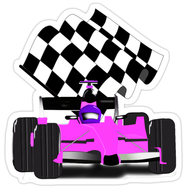 Pink Race Car With Checkered Flag Stickers By Gravityx9 Redbubble