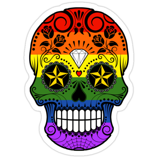 Gay Pride Rainbow Flag Sugar Skull With Roses Stickers By Jeff