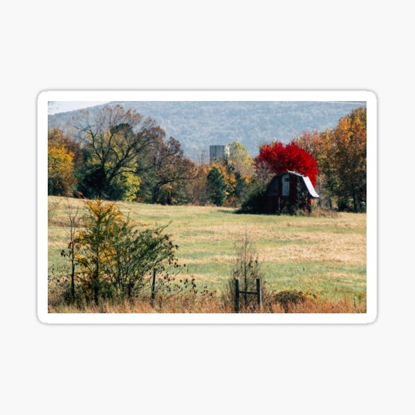 "Fall Red Barn" Sticker by Vamane | Redbubble