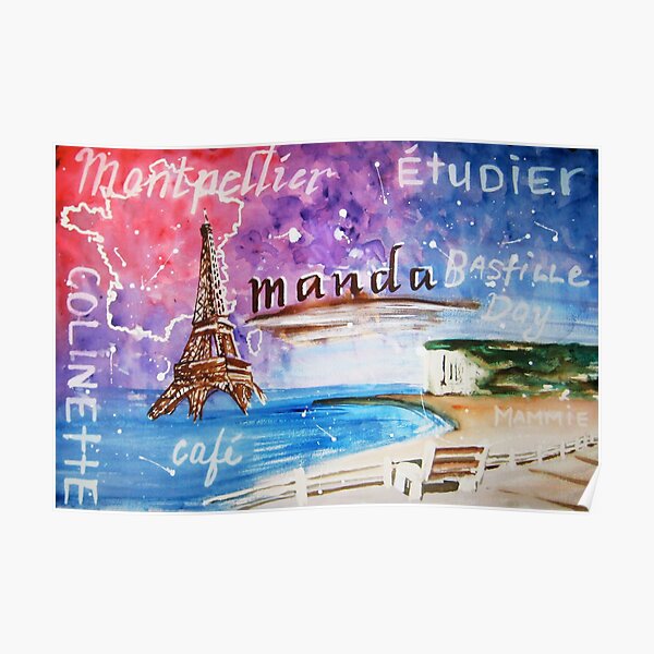 "French Beach Cafe Watercolor Painting France Theme Art" Poster by ...