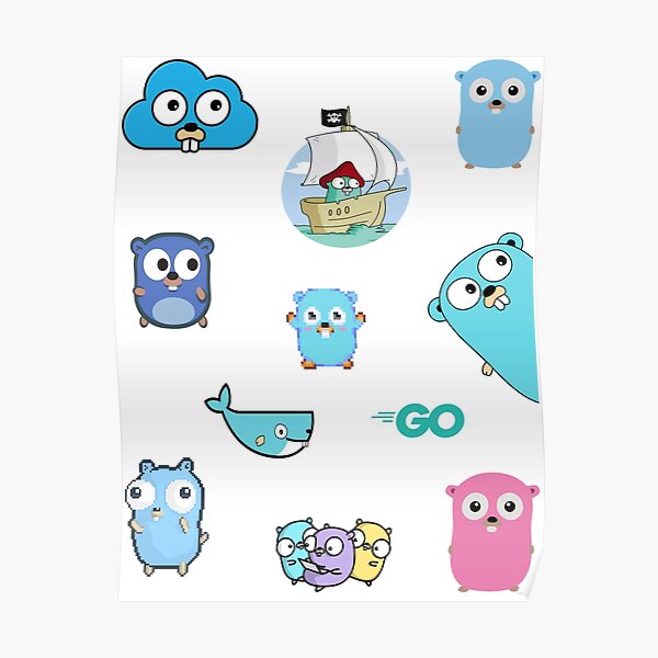 "Golang gopher sticker pack variety pack" Poster by leesander | Redbubble
