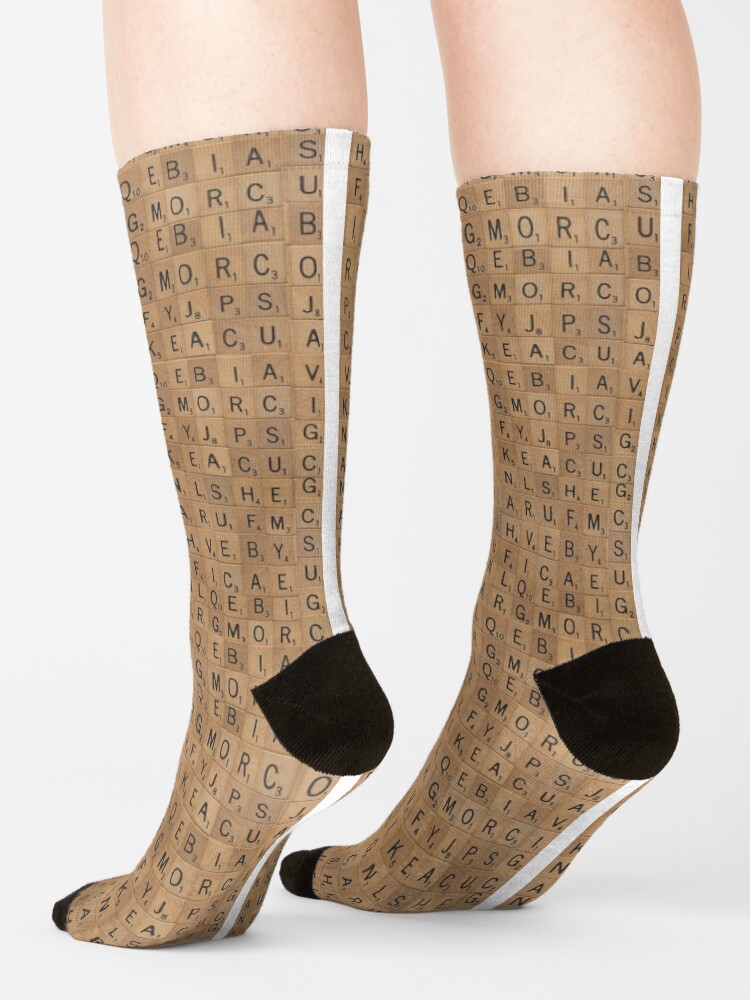 "Scrabble Wood Letter Game Pieces Pattern" Socks for Sale by ...