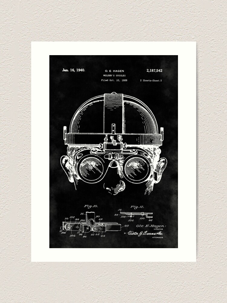 "Vintage Steampunk Welding Goggles Blueprint Patent Drawing" Art Print ...