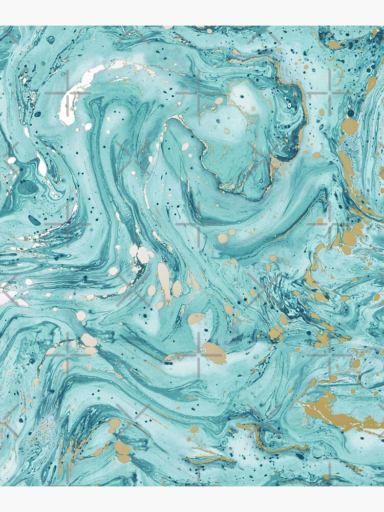 Pegatina «Diseño de mármol - Efecto dorado - Azul turquesa, Marmoleado ...