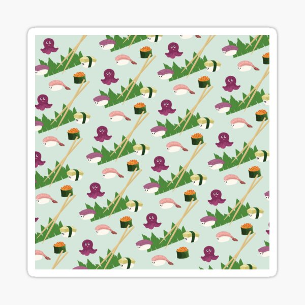 "Kawaii Chibi Japanese Sushi Pattern - Chopsticks, Sashimi, and Seaweed ...