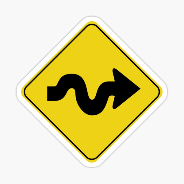 "Caution Road Sign Swerving Right Arrow" Sticker for Sale by ...