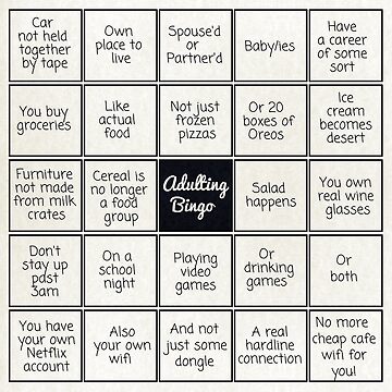 "Adulting Bingo" Sticker for Sale by CJ-Cusack | Redbubble