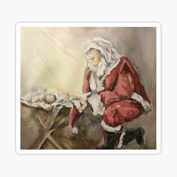 "Praying Santa" Sticker by paintingsbyk | Redbubble