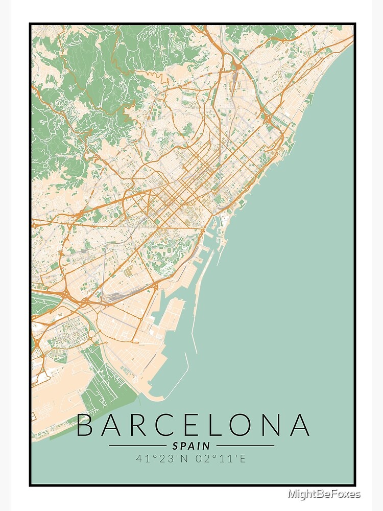 "Barcelona - - City Print Map in Color" Poster for Sale by MightBeFoxes ...