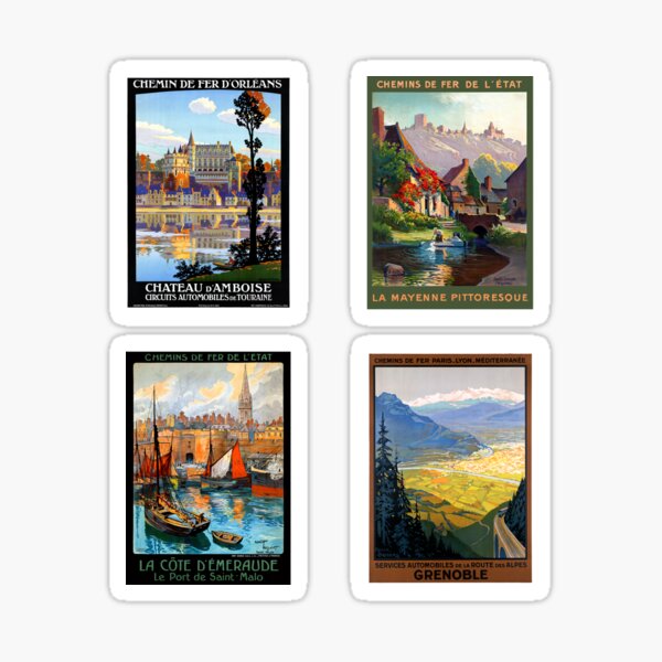 "France Vintage Set 1 Retro Poster Collection Pack" Sticker for Sale by ...