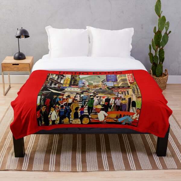 "HONG KONG : Vintage Travel Advertising Poster" Throw Blanket for Sale ...