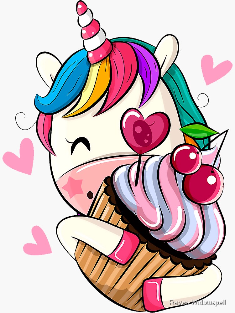 "Unicorn Hugging Cupcake" Sticker by AnimeLoco | Redbubble