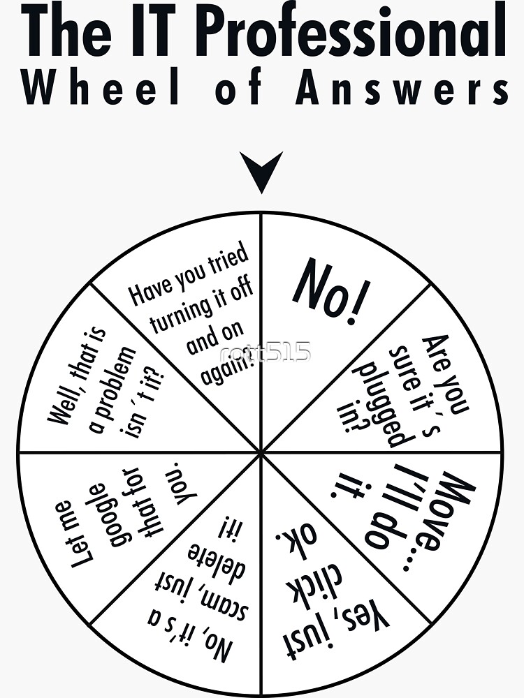 "The IT Professional Wheel of Answers." Sticker for Sale by rott515 ...