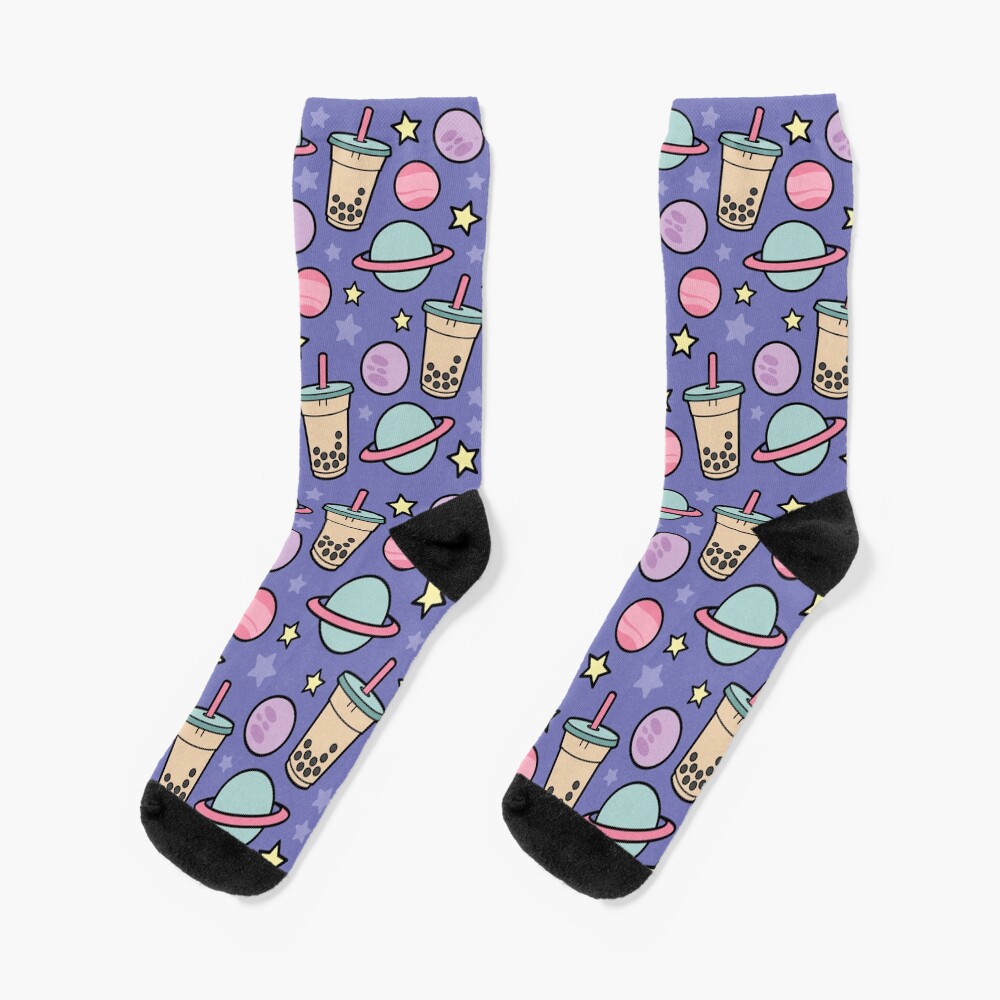 "Bubble Tea Universe - Starry Kawaii Boba Galaxy Pattern" Socks for ...