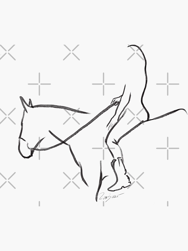 "Woman on horse line drawing art" Sticker for Sale by Ryan Biddle ...