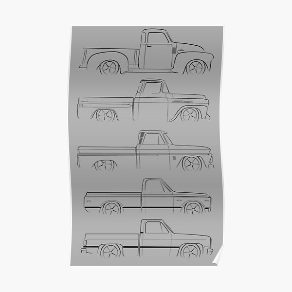 "Evolution of the Chevy Pickup - profile stencil, black" Poster by mal ...