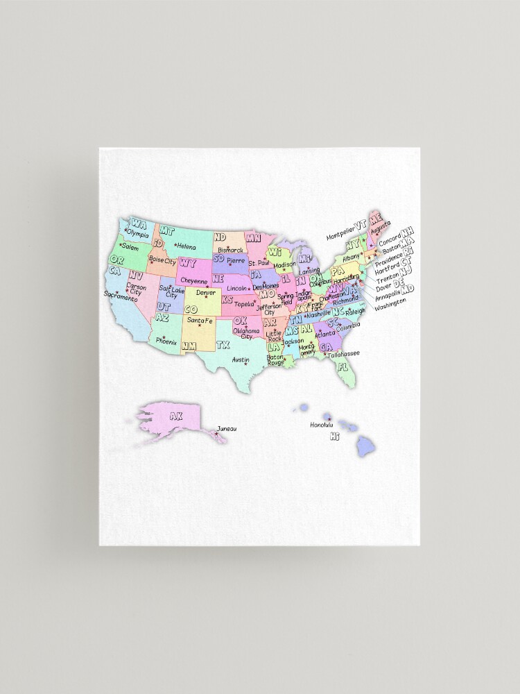 U S State Map With State Capitals And Abbreviations 50 States