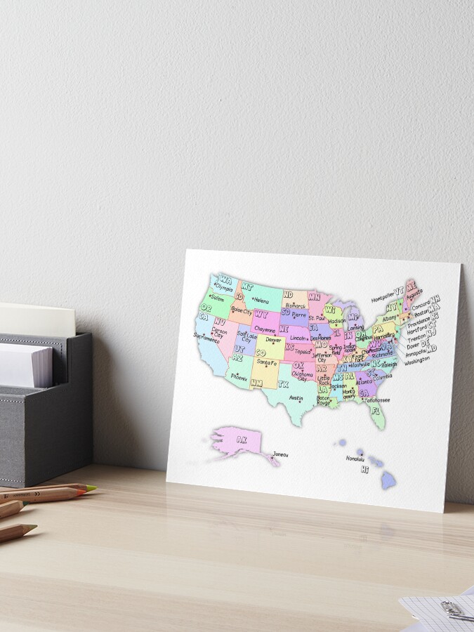 Mapa De Los Estados De Ee. Uu. Con Capitales Y Abreviaturas Mapa