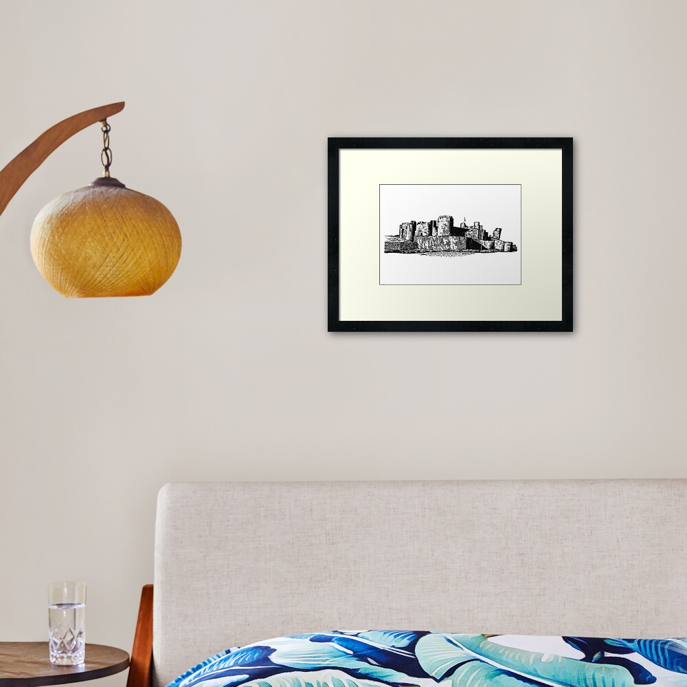 "beautiful line drawing of Caerphilly castle circa 1290" Framed Art ...