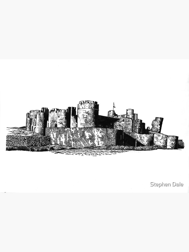 "beautiful line drawing of Caerphilly castle circa 1290" Framed Art ...
