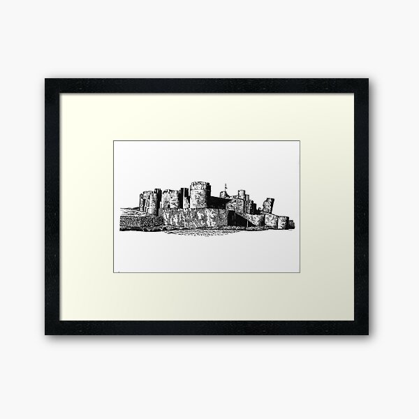 "beautiful line drawing of Caerphilly castle circa 1290" Framed Art ...