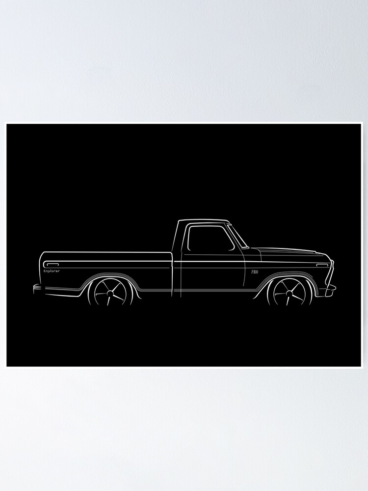 "1974 Ford F-100 pickup - profile stencil, white" Poster by mal ...
