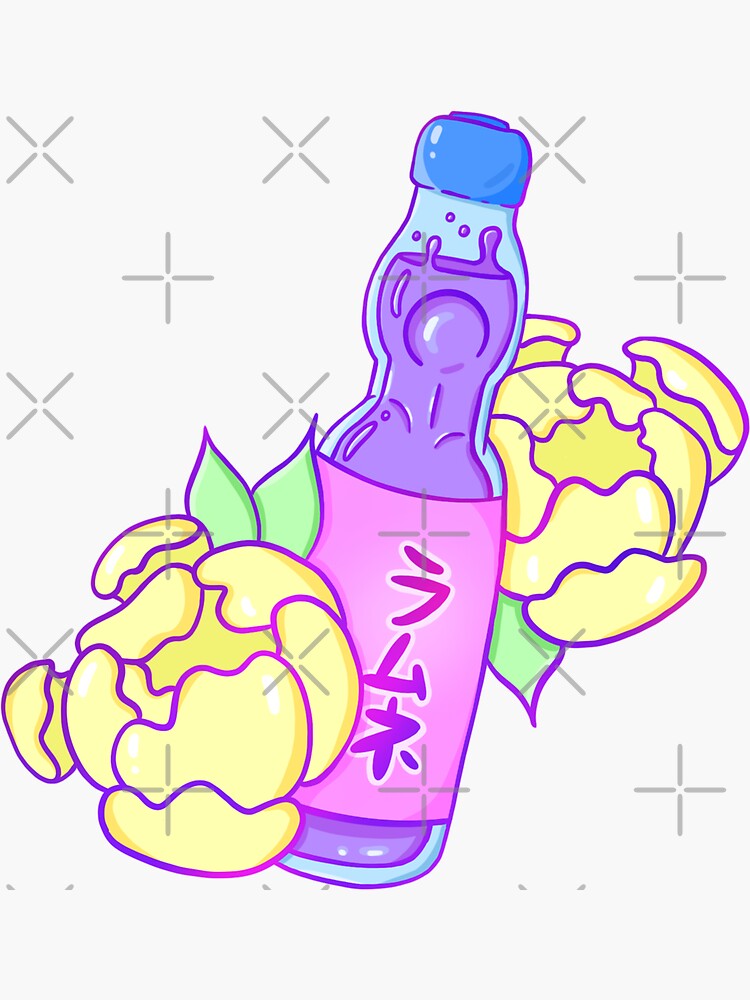 "Ramune Soda Bottle with Peonies" Sticker for Sale by allimarie0 ...