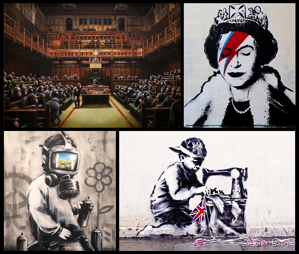 "Banksy Merchandise Banksy Art Montage 06" by So Sorted Design | Redbubble