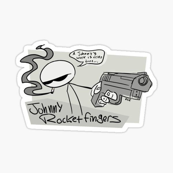 "Johnny Rocketfinges, "Gat."" Sticker for Sale by ryankhatam | Redbubble
