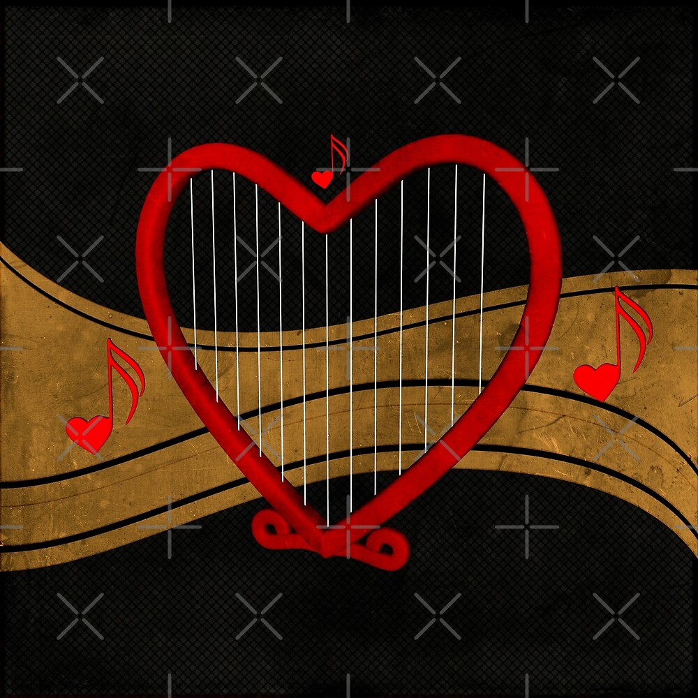 "Wonderful heart harp with key notes and heart" by nicky2342 | Redbubble