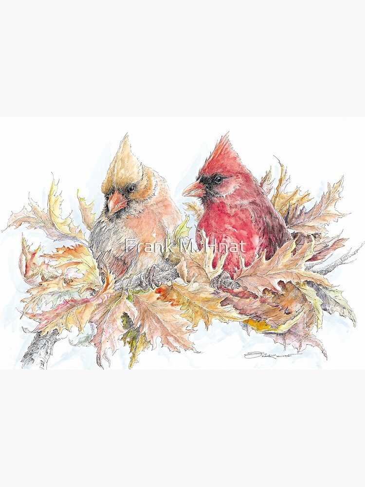 "Female and Male Cardinal Among the Fall Leaves" Art Print by ...