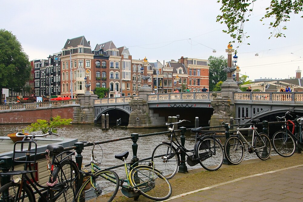 "Bridge, canal and bikes, Amsterdam, Holland" by FranWest | Redbubble
