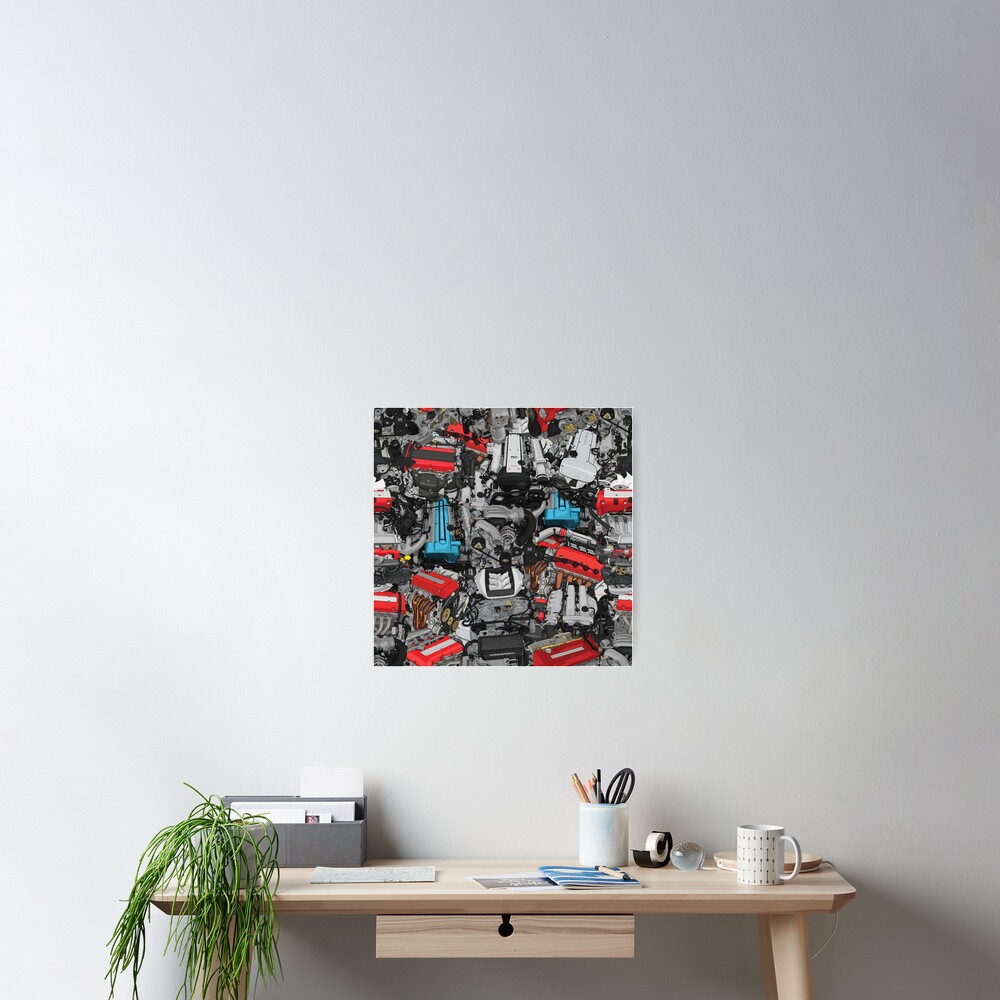 "JDM Engines Pattern / Stickerbomb" Poster by ArtyMotive | Redbubble