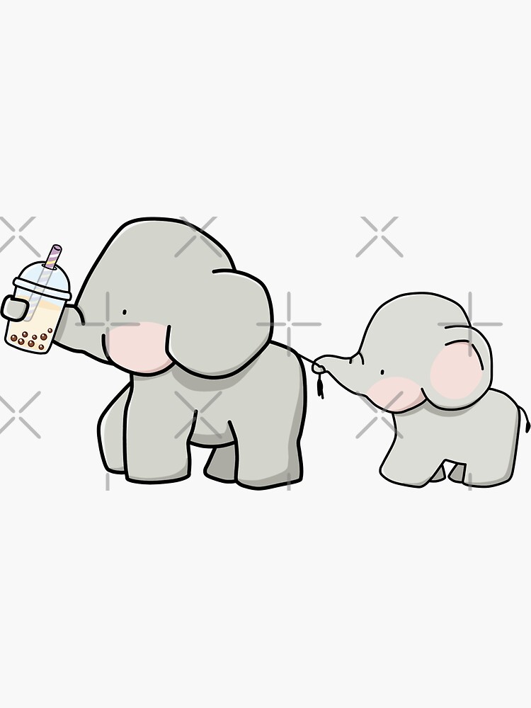 "Cute Little Elephants Love Boba!" Sticker for Sale by SirBobalot ...