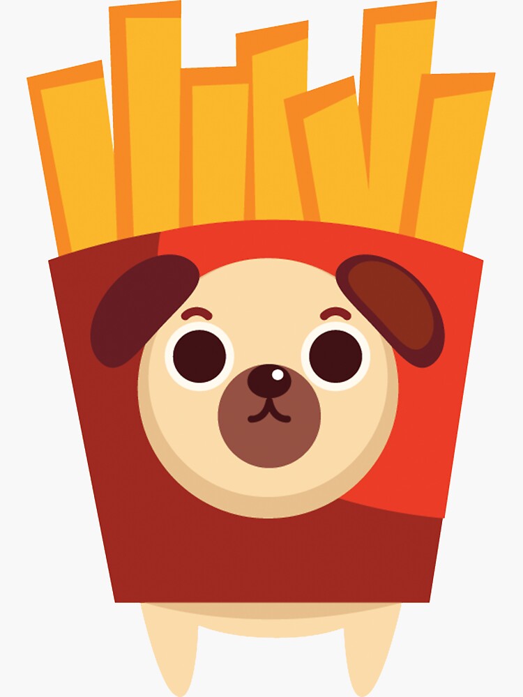"Pug Dog and French Fries" Sticker for Sale by edwardecho | Redbubble