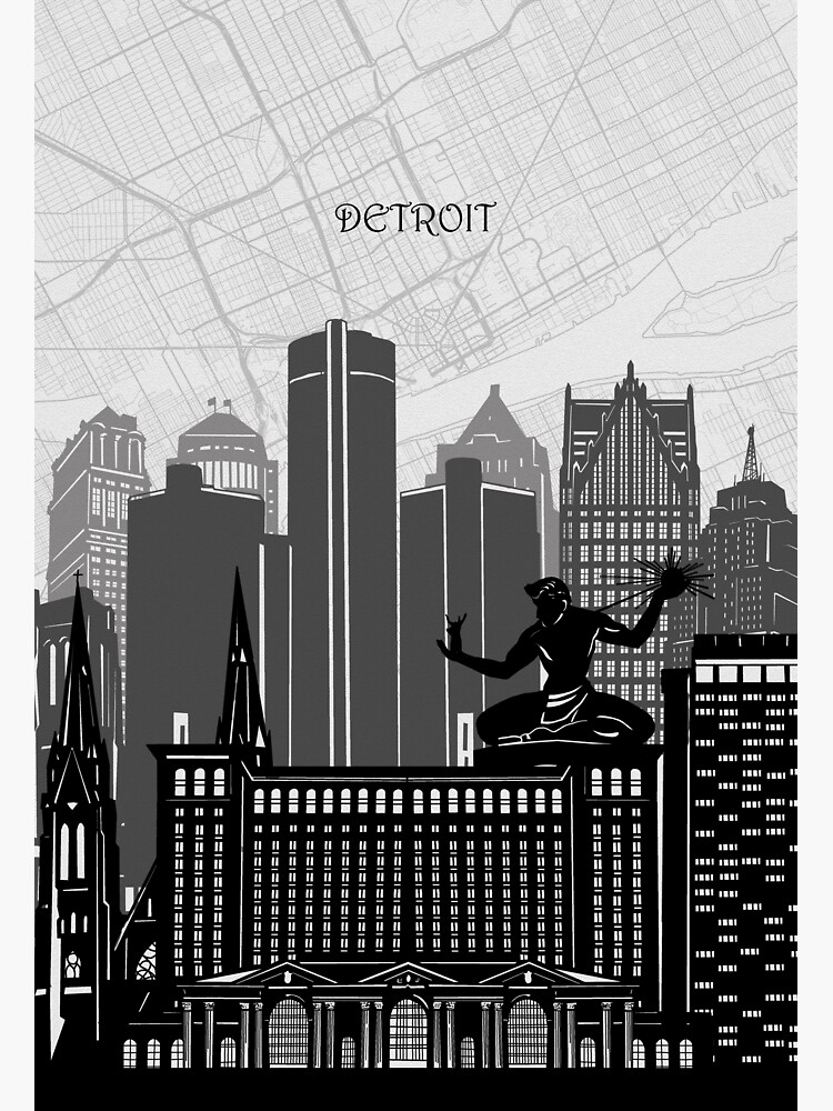 "detroit skyline" Sticker for Sale by BekimART2 | Redbubble