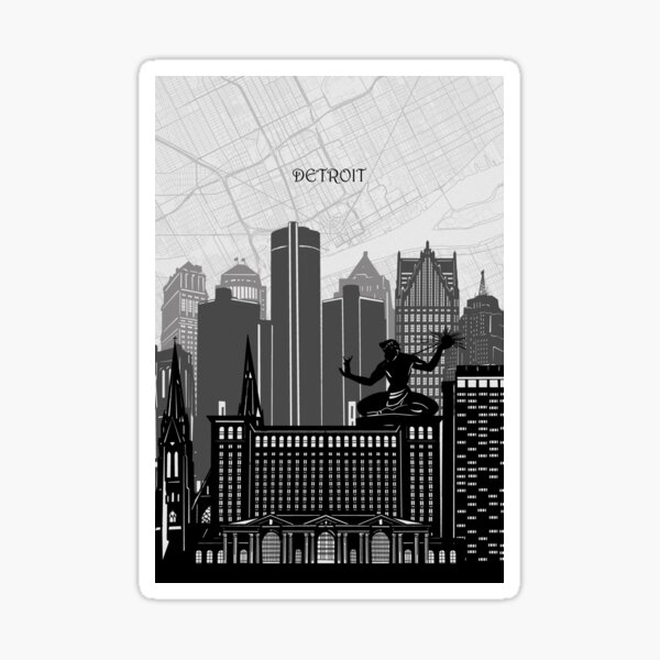"detroit skyline" Sticker for Sale by BekimART2 | Redbubble