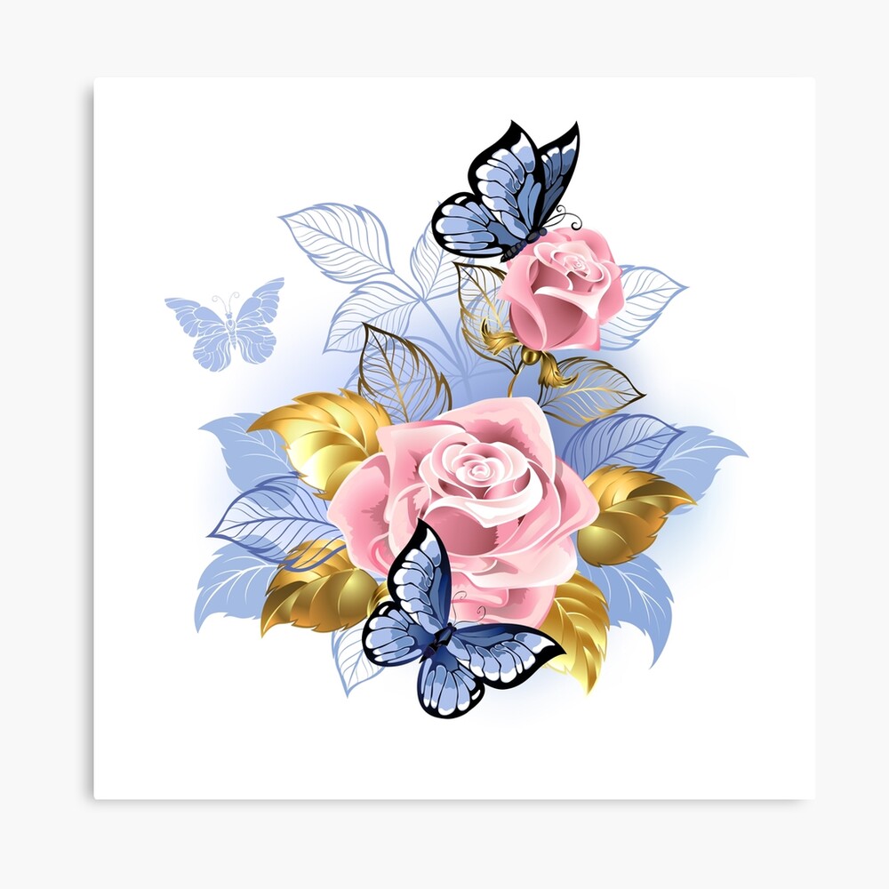 Pink Rose With Butterfly