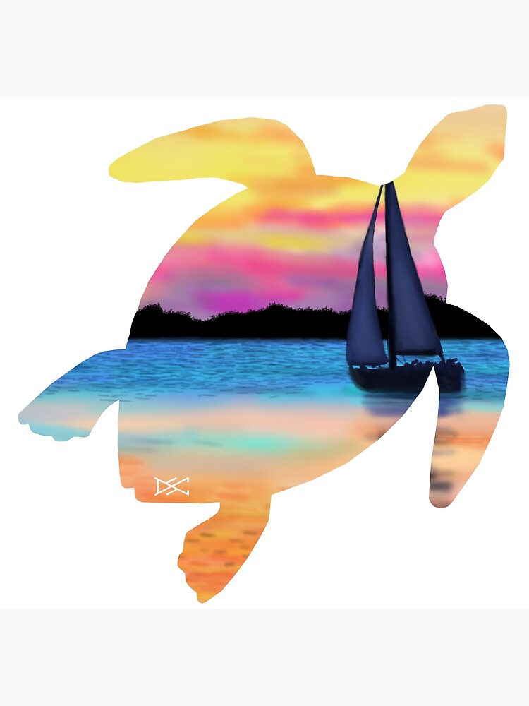 "Sea Turtle Sunset Sailboat Silhouette" Poster by dscarts | Redbubble