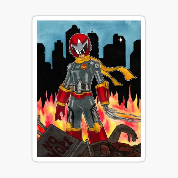 "Prototype Man Robot in a Burning City Protoman" Sticker for Sale by ...