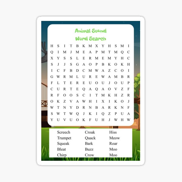 "Animal Sound Word Search" Sticker for Sale by SharkPrintables | Redbubble