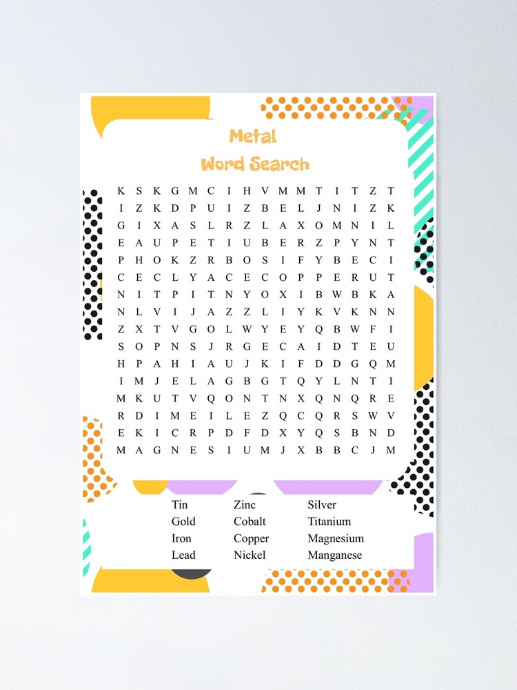"Metal Word Search" Poster for Sale by SharkPrintables | Redbubble
