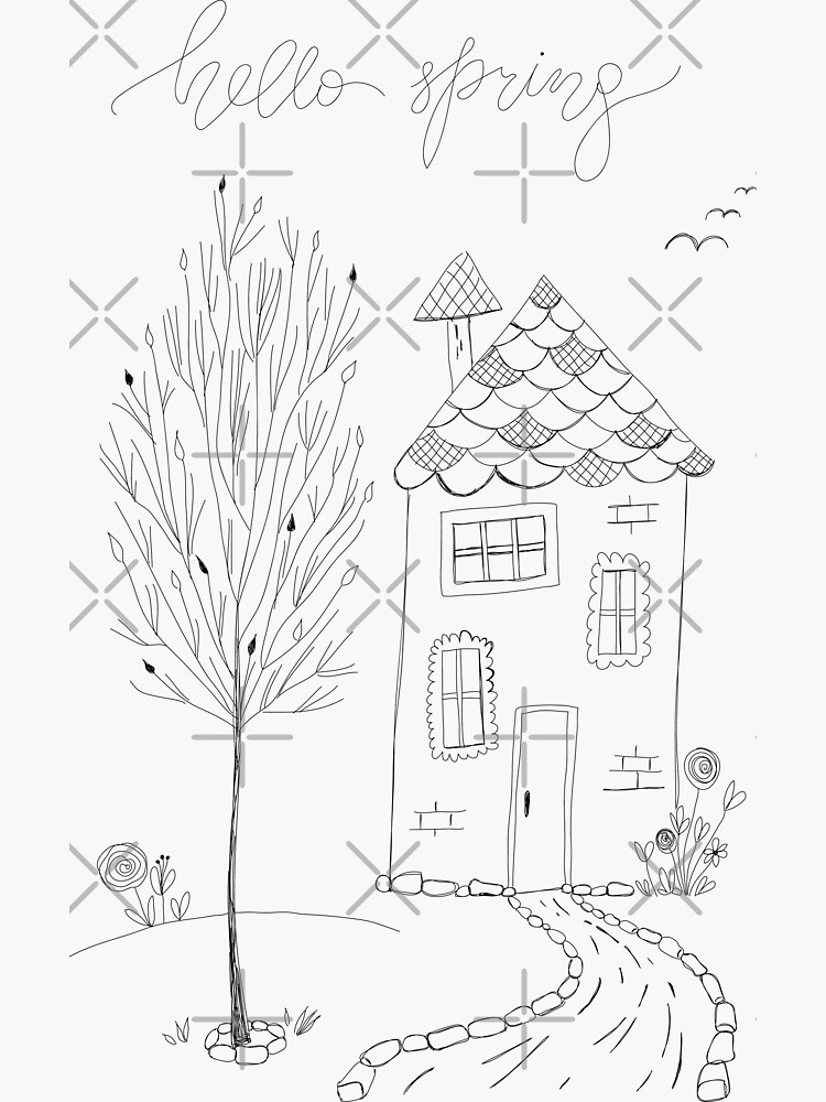 "Hello Spring Ink Sketch Drawing" Sticker for Sale by Chloes-drawings ...