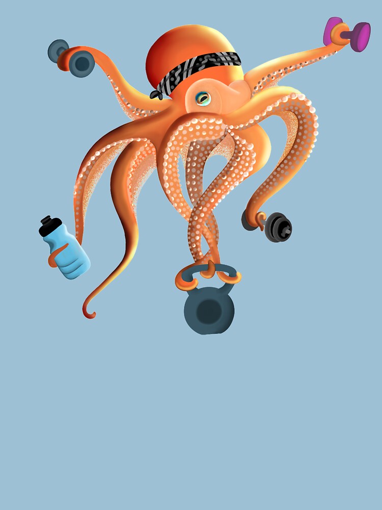 "Octopus trainer lifting weights." T-shirt by DinkumDoodles | Redbubble