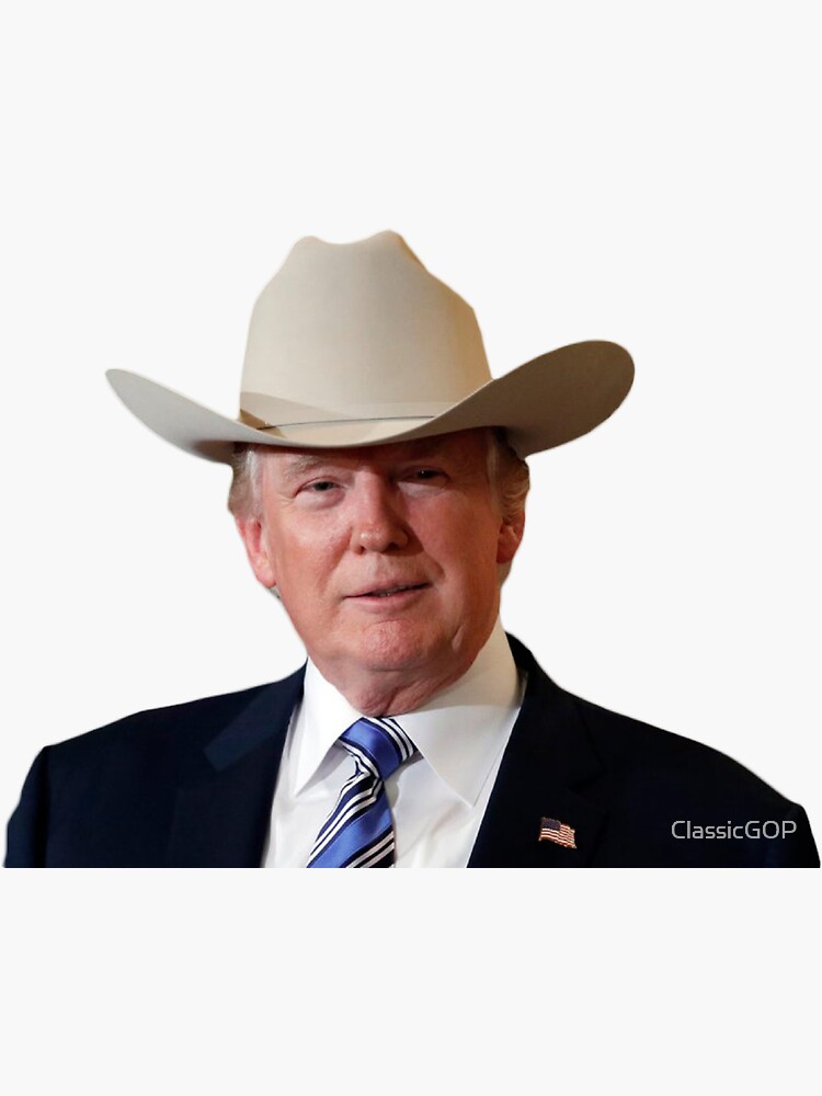 "President Trump in Cowboy Hat" Sticker for Sale by ClassicGOP | Redbubble