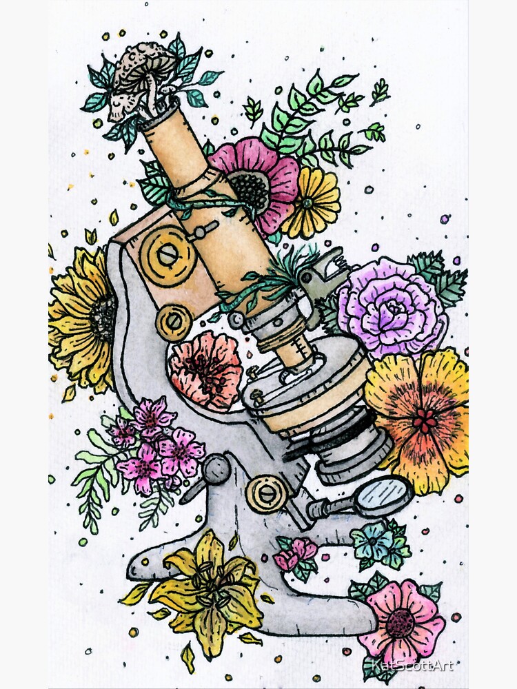 "Microscope with flowers" Sticker for Sale by KatScottArt | Redbubble