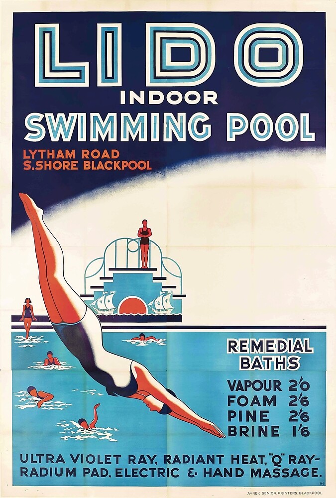 "Vintage poster - Lido indoor swimming pool" by DejaVuStudio | Redbubble