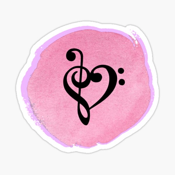 "Music Heart Treble Bass Clef Pink" Sticker by nochillaly | Redbubble