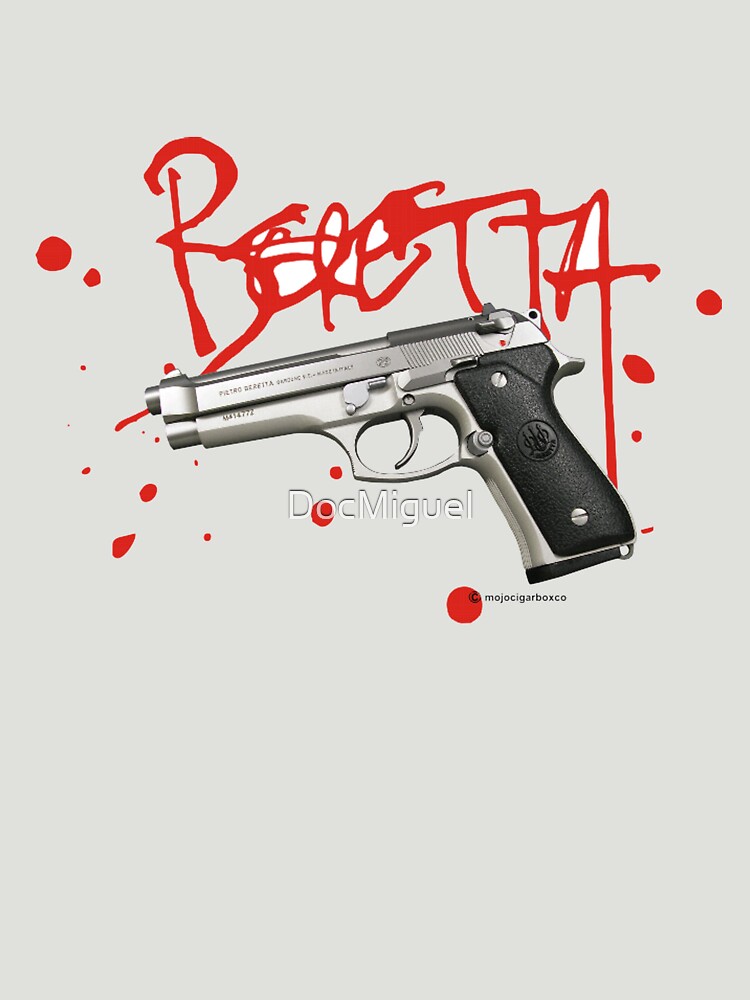 "Beretta 9mm Hand Gun - Red Script " T-shirt by DocMiguel | Redbubble ...