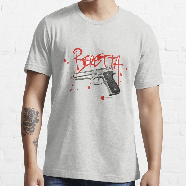 "Beretta 9mm Hand Gun - Red Script " T-shirt by DocMiguel | Redbubble ...